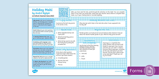 * NEW * Level 2 June 2023 School Journal: Holiday Mahi Story Follow-Up