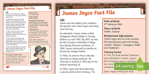 James Joyce (Fact File) (l'enseignant a fait) - Twinkl