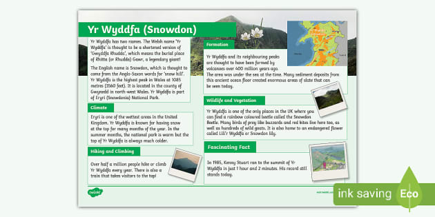 Yr Wyddfa (Snowdon) Fact File - KS2 - Mountains - Twinkl