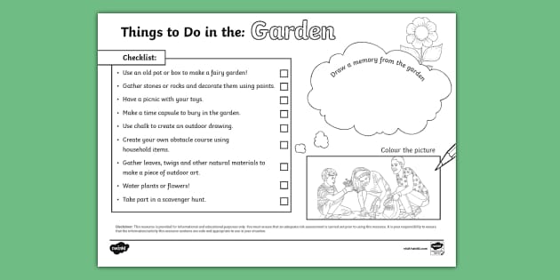 Things to Do in the Garden Checklist Activity - Twinkl
