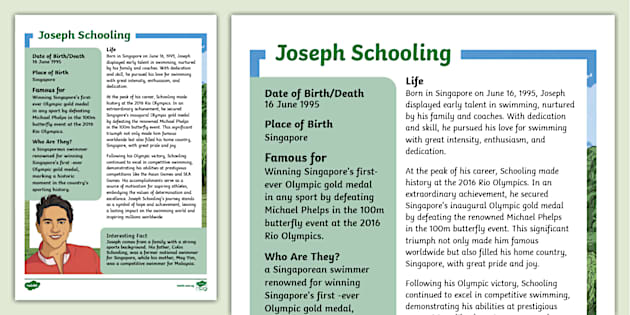 Joseph Schooling Fact File KS2 (Lehrer gemacht) - Twinkl