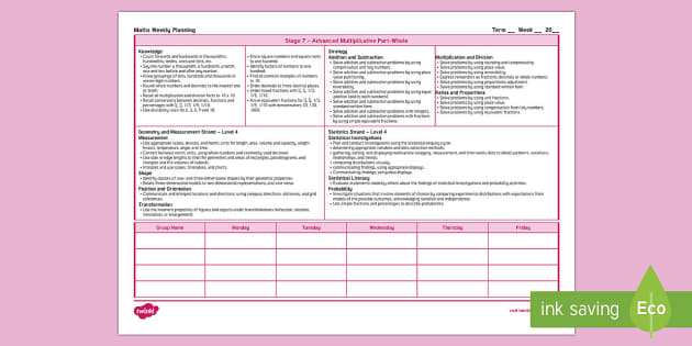 New Zealand Stage 7 Maths Weekly Plan (teacher made)