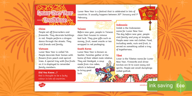 Lunar New Year Traditions Fact File (teacher made) - Twinkl