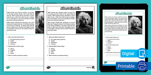 Third Grade Albert Einstein Reading Passage Comprehension Third Grade Albert Einstein Reading Passage Comprehension