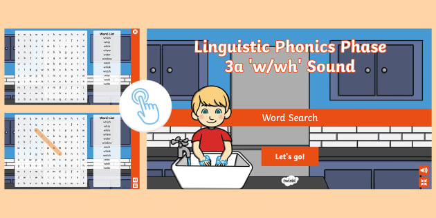 Linguistic Phonics Phase 3a 'w/wh' Sound Interactive Word Search