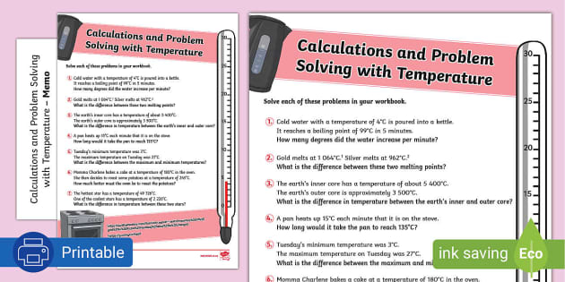 Calculations and Problem Solving with Temperature Activity Sheet
