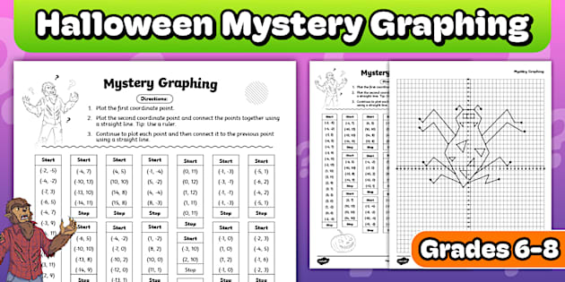 Halloween Spider Mystery Graphing Worksheet for 6th-8th Grade