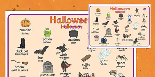 Halloween Word Mat Romanian Translation Teacher Made