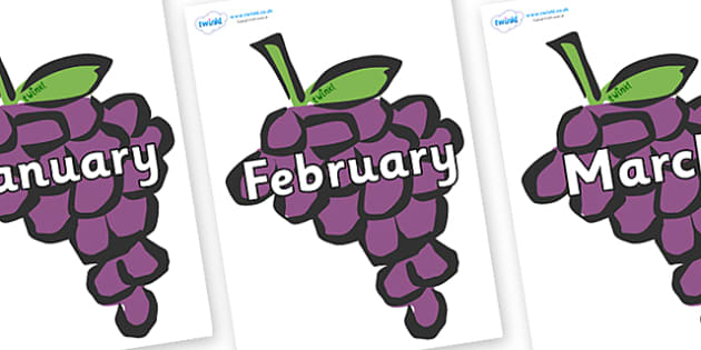 Months of the Year on Grapes (Teacher-Made) - Twinkl