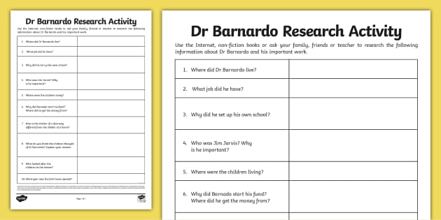 Dr Barnardo Research Activity (teacher made) - Twinkl