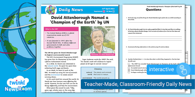 NewsRoom Story: David Attenborough Named Champion of the Earth