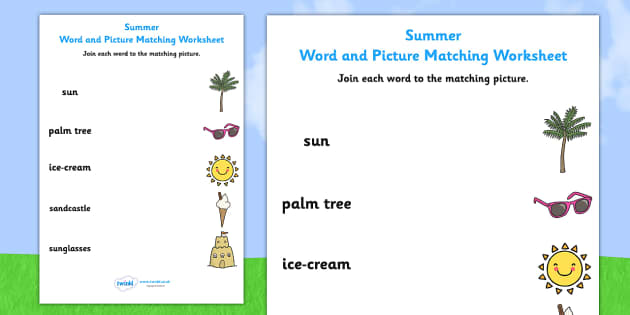 Summer Differentiated Word and Picture Matching Worksheets