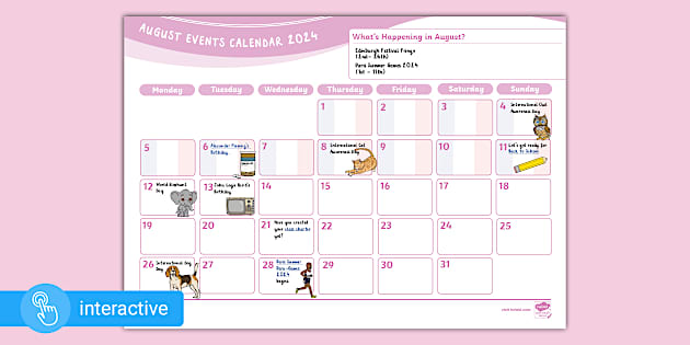 Interactive: August Events First Level Teacher Calendar