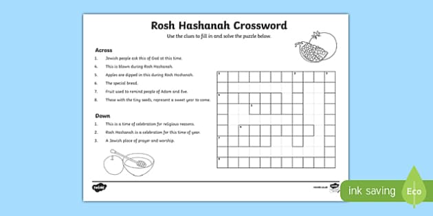 Rosh Hashanah Crossword - ESL Festivals Vocabulary - Twinkl