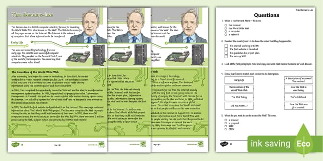 LKS2 Tim Berners-Lee Differentiated Comprehension Activity