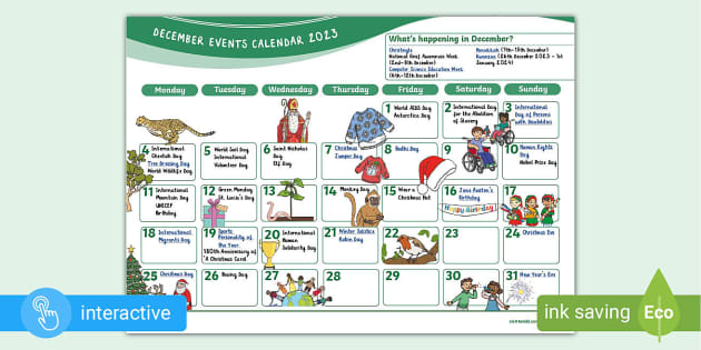 December Events Calendar 2023 (teacher made) - Twinkl