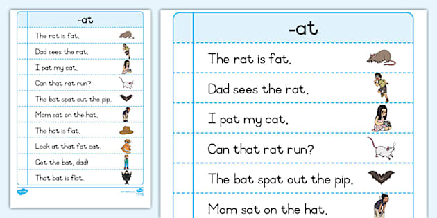 Grade 1 Phonics: -at Reading Strips - Twinkl
