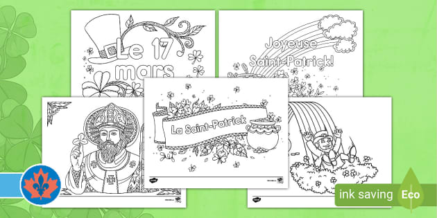 St. Patrick's Day Colouring Pages French (teacher made)