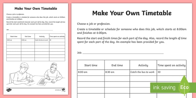 Make Your Own Timetable Worksheet Worksheet teacher Made 