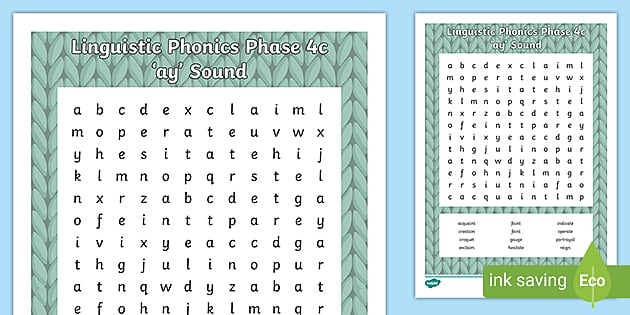 Linguistic Phonics Phase 4c 'ay' Sound Word Search - Twinkl