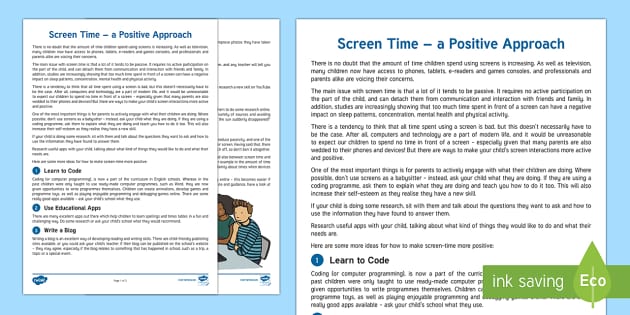 Developing Positive Screen Time Habits Information Sheet