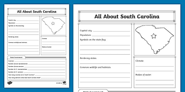 All About South Carolina Research Worksheet for 3rd-5th