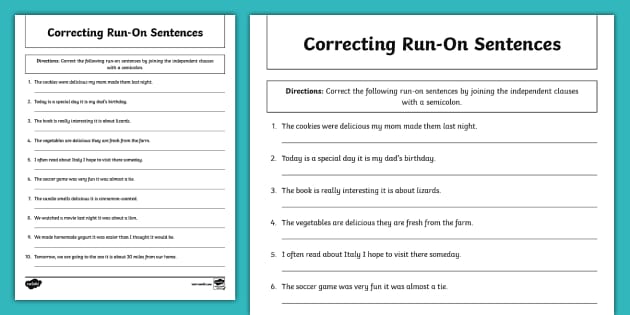 Correcting Run-On Sentences by Adding Semicolons Activity Correcting Run-On Sentences by Adding Semicolons Activity