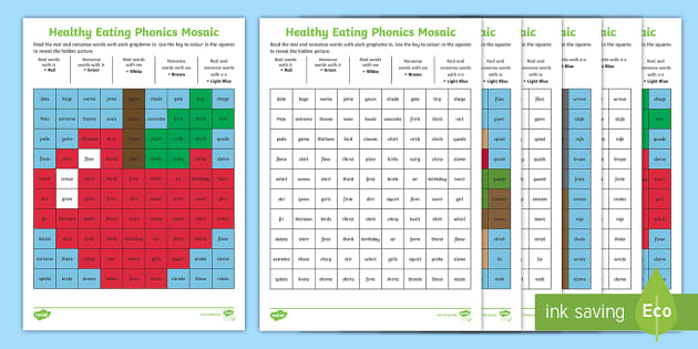 Healthy Eating Week Phase 5 Phonics Mosaic Worksheets