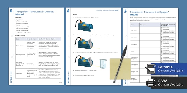 Transparent, Translucent or Opaque? Investigation - Twinkl