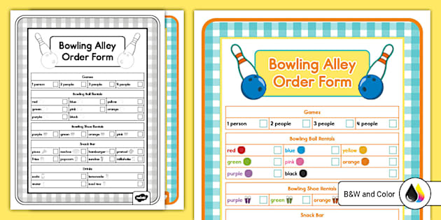 Bowling Alley Dramatic Play Order Form - Twinkl