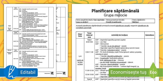 FREE! - Mărțișor – Model de planificare săptămânală grupa mijlocie