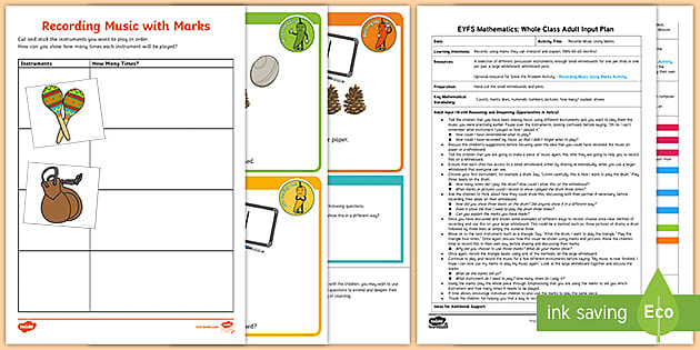 EYFS Maths: Records Music Using Marks Whole Class Adult Input Plan and