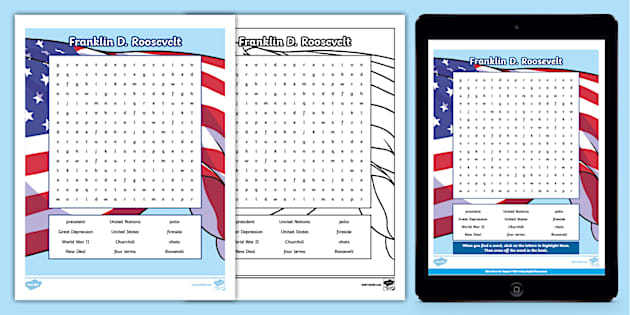 Franklin D. Roosevelt Word Search for 3rd-5th Grade - Twinkl