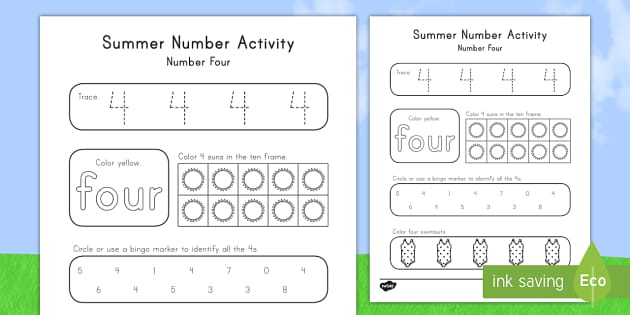 Summer Number Four Worksheet / Worksheet (teacher made)