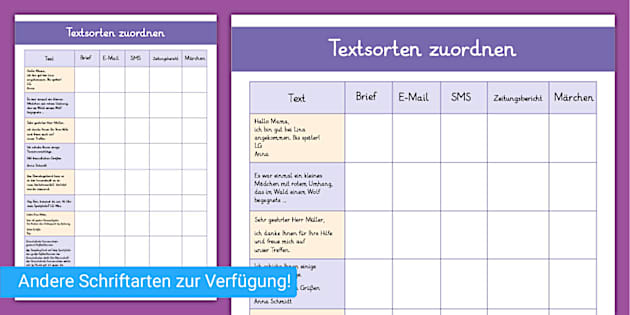 Textsorten zuordnen - Arbeitsblatt (teacher made) - Twinkl