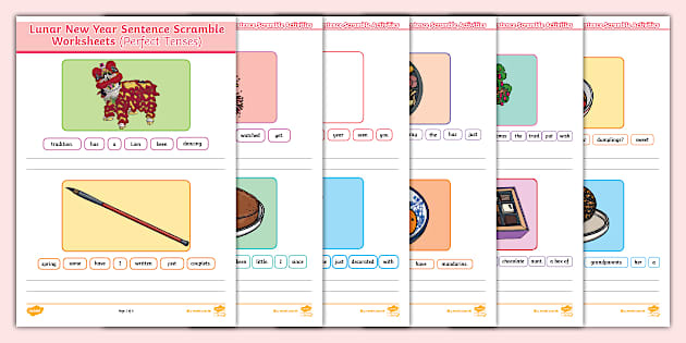 Lunar New Year Sentence Scramble Worksheets (Perfect Tenses) | 重組句子