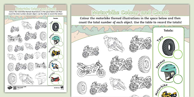 👉 Motorbike Colour and Count Worksheet (professor feito)