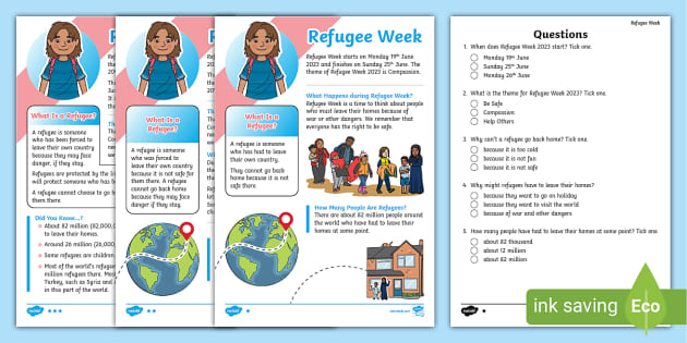 KS1 Refugee Week Differentiated Reading Comprehension Activity