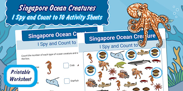 Singapore Ocean Creature I Spy and Count to 10 Activity Sheets