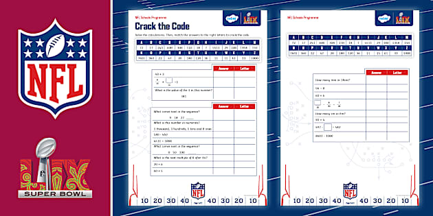 FREE! - 👉 NFL - Super Bowl - Crack the Code Activity [Ages 7-9]
