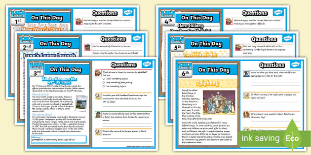 FREE! - KS2 On This Day Pawsome Comprehension Mat Pack: January