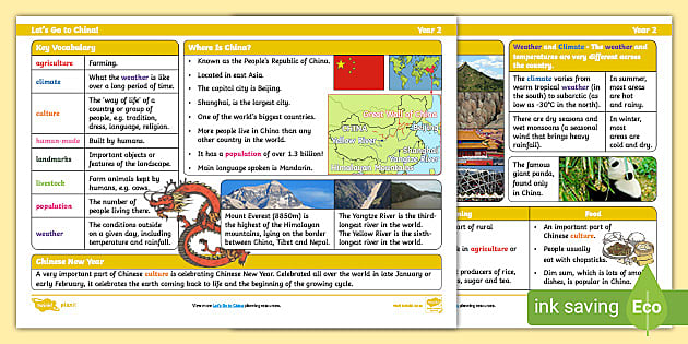 Geography Knowledge Organiser: Let's Go to China! Y2
