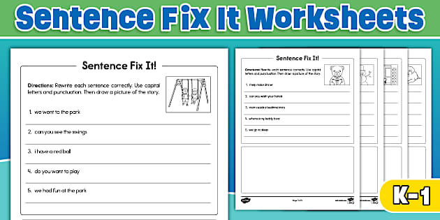 Sentence Fix It Worksheets for K-1st Grade