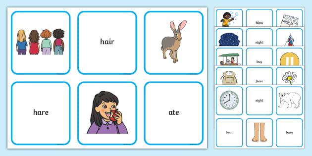 Homophones Picture Sorting Cards - Homophones Matching Cards (Small Set)