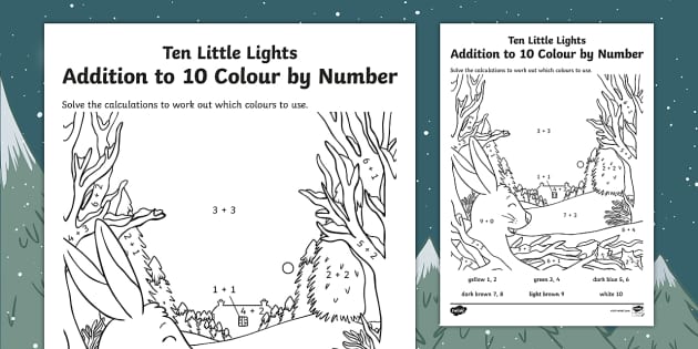 Ten Little Lights Addition to 10 Colour by Number