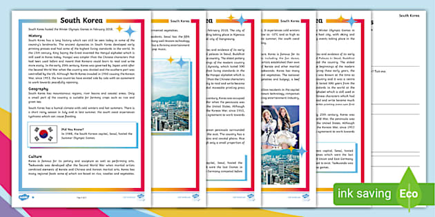 KS2 South Korea Differentiated Reading Comprehension Activity