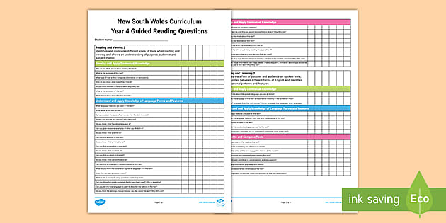 NSW Year 4 Guided Reading Assessment Guidelines Checklist NSW Year 4 Guided Reading Assessment Guidelines Checklist