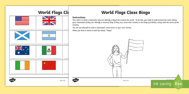 The Great Class Quiz Off World Flags Class Bingo - Twinkl