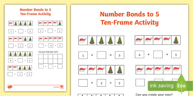 * NEW * Number Bonds To 5 Christmas Ten-Frame Activity