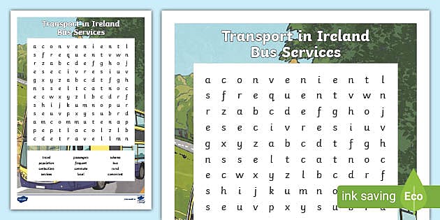 Transport in Ireland: Bus Services Word Search - Twinkl